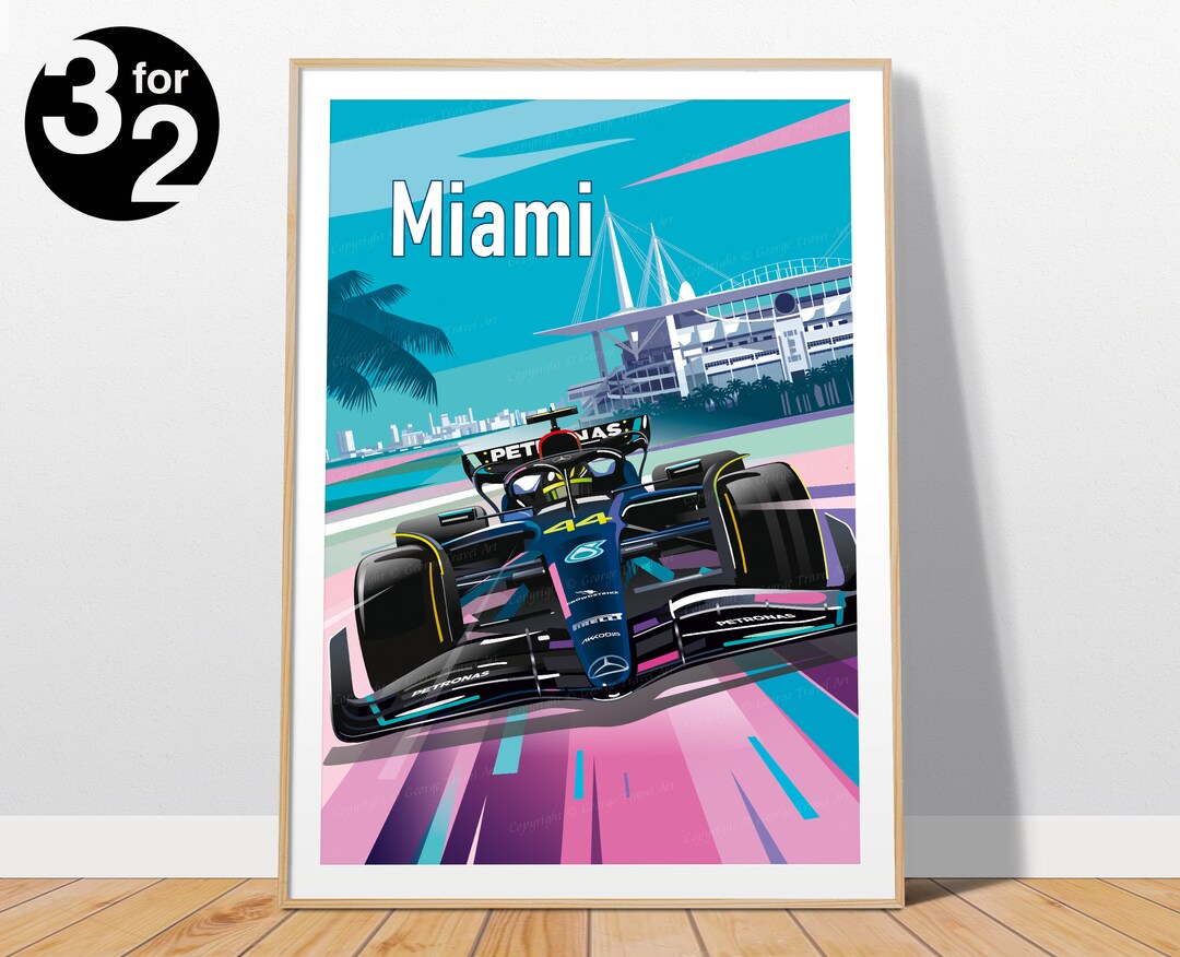 Miami F1 Poster / Lewis Hamilton Print / Mercedes-amg F1 Wall Art ...