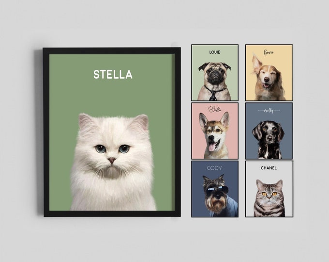 Custom Pet Portraits Using Pet Photo Personalized Digital Dog Portraits Cat Portraits Custom Dog ...