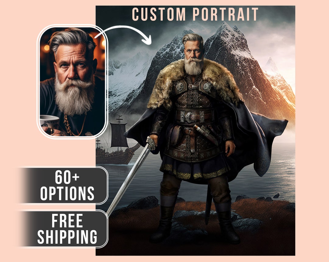 Custom Viking Man Portrait From Photo, Viking Gifts, Ragnar, Custom Man ...