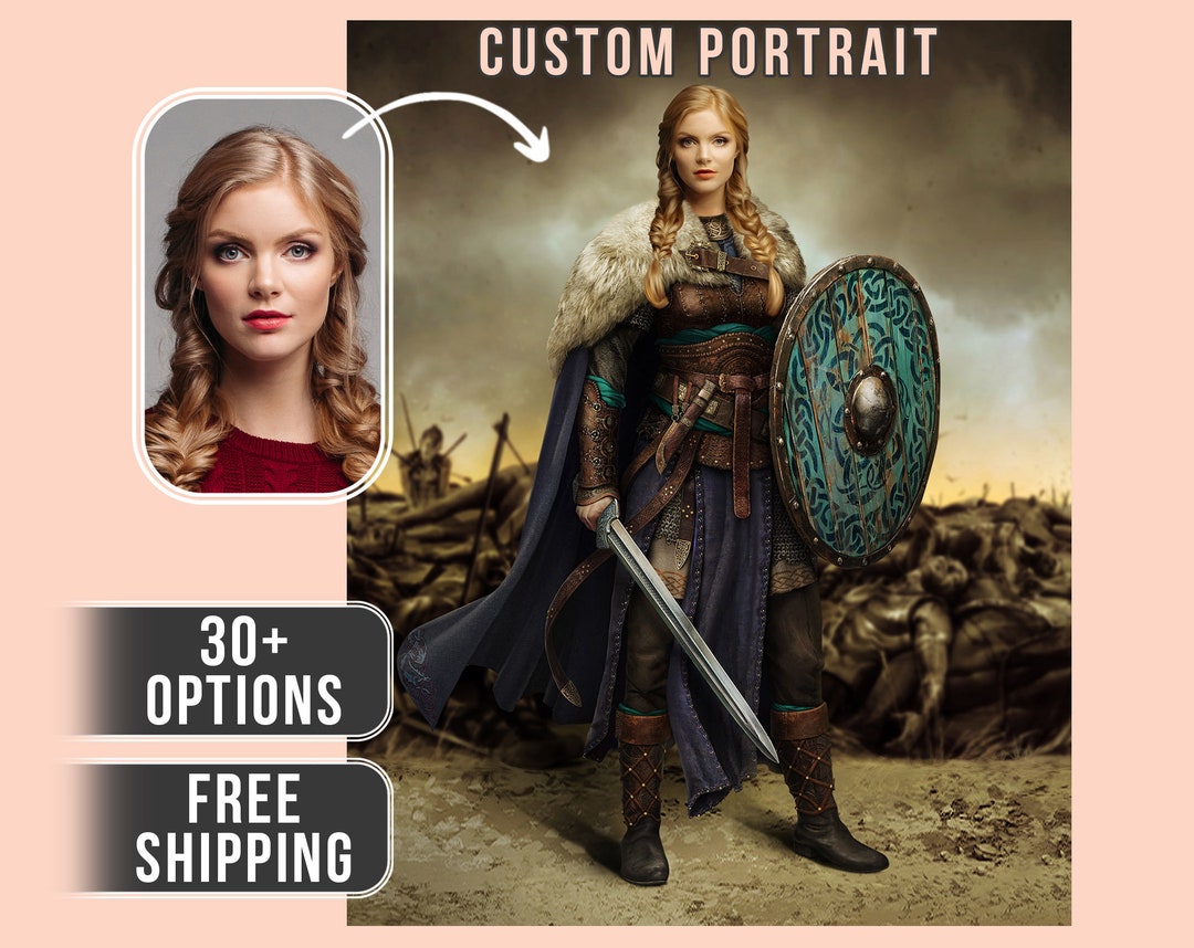 Custom Viking Portrait From Photo Gift, Viking Style Costume Wall Art ...