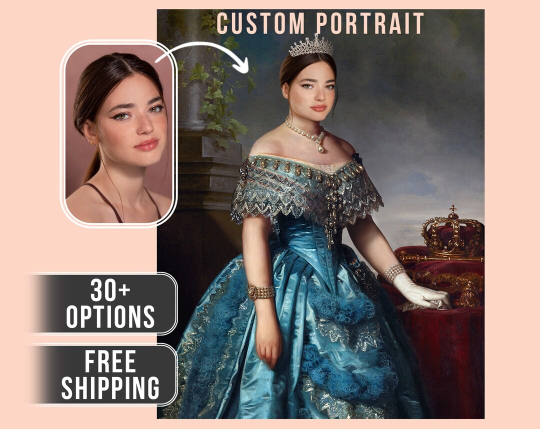 Custom Human Portrait, Royal Woman Portrait, Mothers Day Gift Mom Girl ...