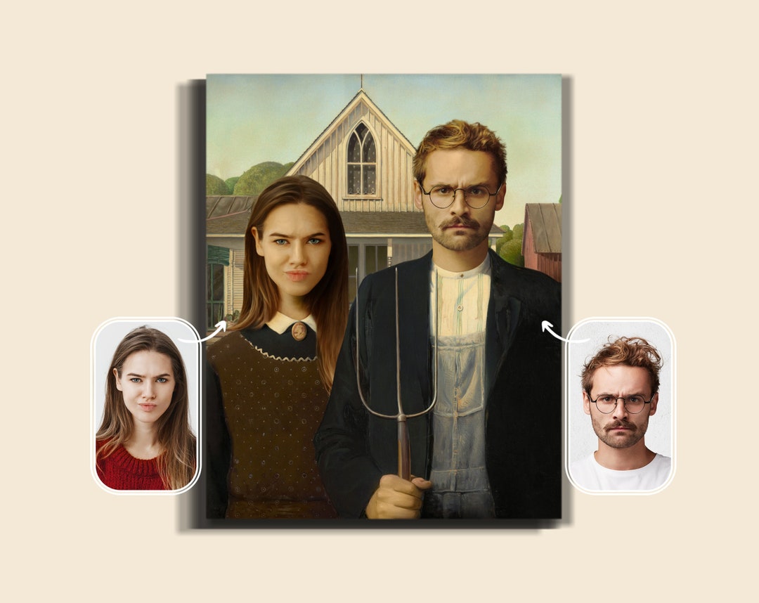 American Gothic Portrait, Custom Couple Painting, Couple Portrait ...