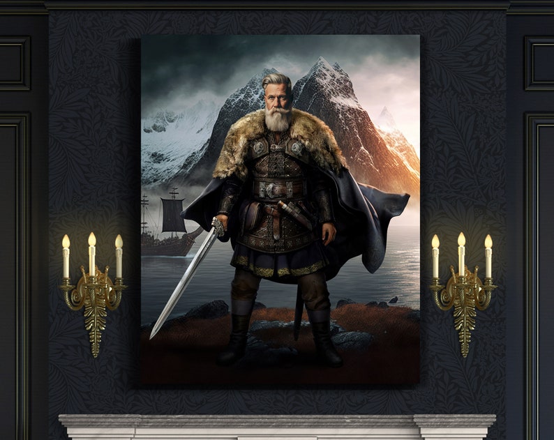 Custom Viking Man Portrait From Photo, Viking Gifts, Ragnar, Custom Man ...