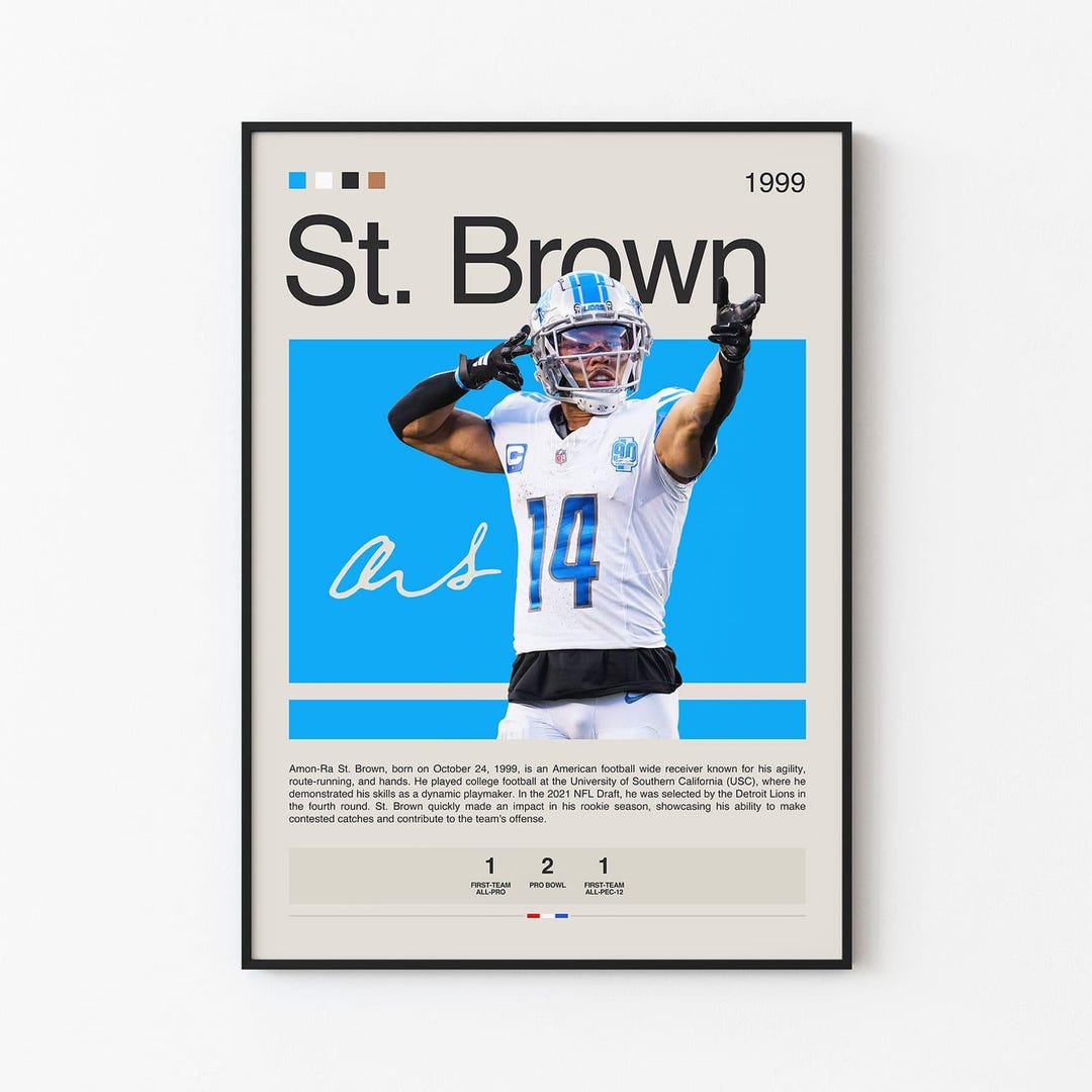 Amon Ra St. Brown Poster, Detroit Lions Print, NFL Poster, Sports ...