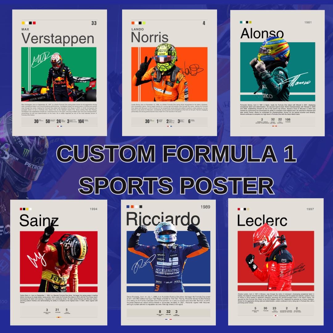 Custom Formula 1 Sports Poster,formula 1 Gifts,mid Century Art,formula ...