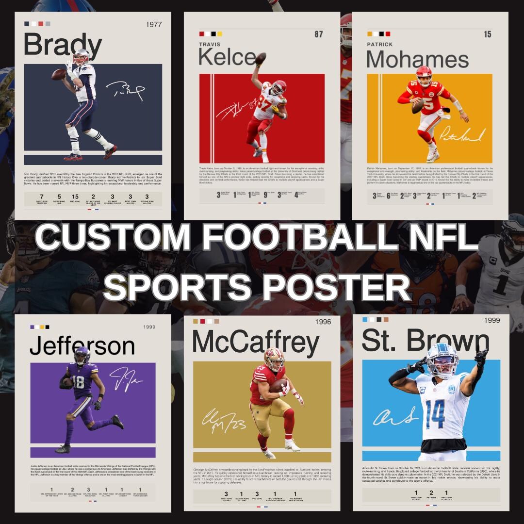 Custom Football NFL Sports Poster,football Gifts,mid Century Modern ...