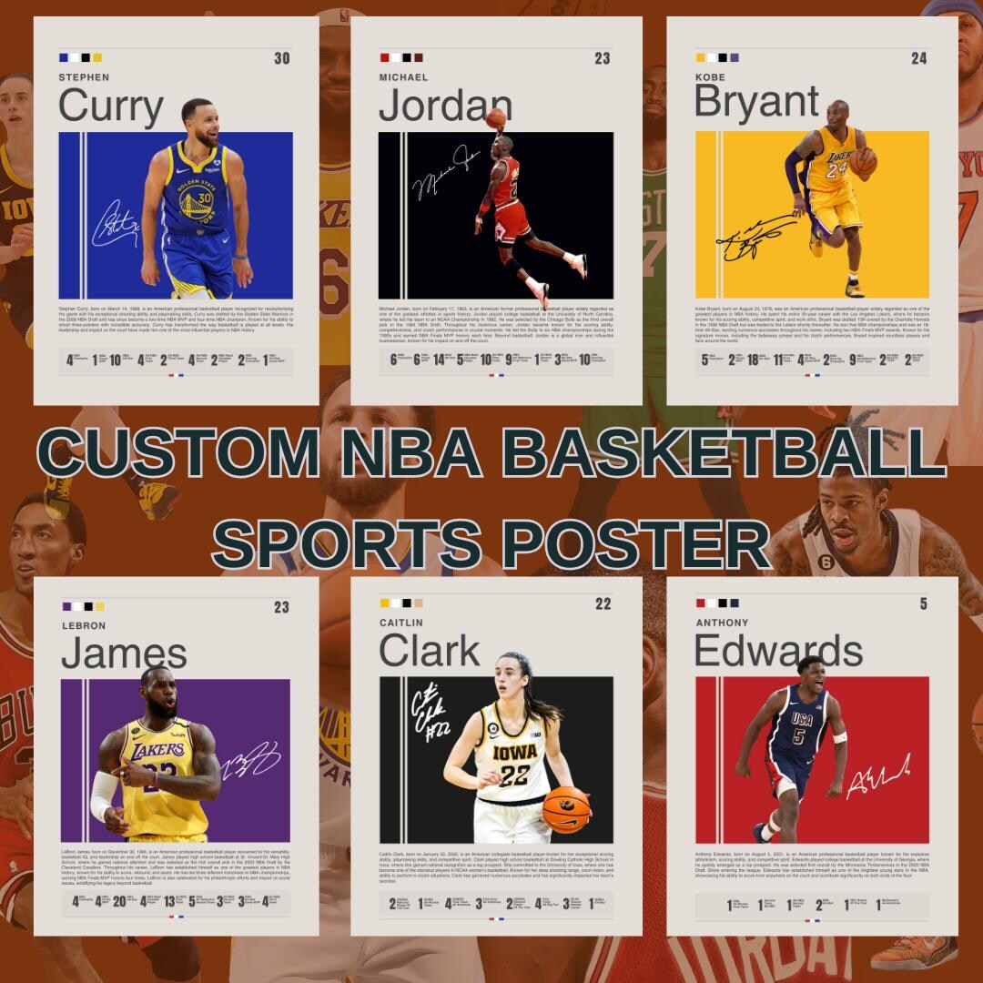 Custom Basketball Sports Poster,basketball NBA Gifts,mid Century Modern ...