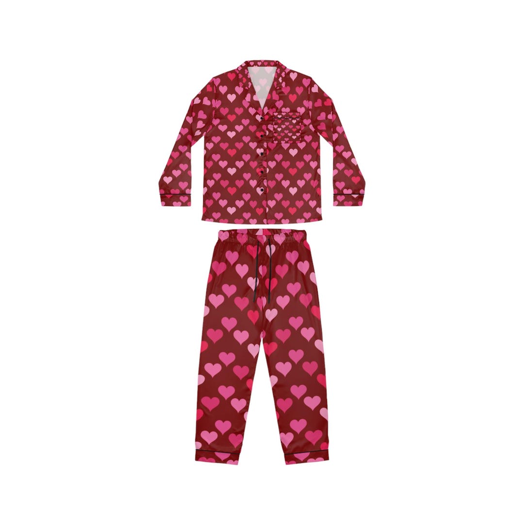 Valentine Heart Women's Satin Pajamas, Romantic Sleepwear, Red Heart ...