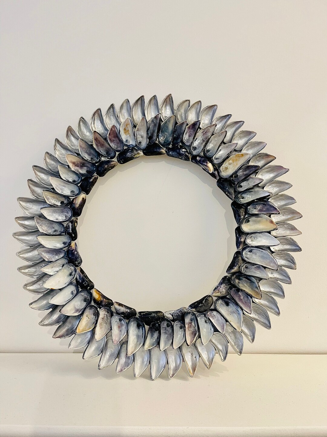 Large Shell Wreath, Mussel Shell Wreath, Shell Wall Art, Nautical Wall ...