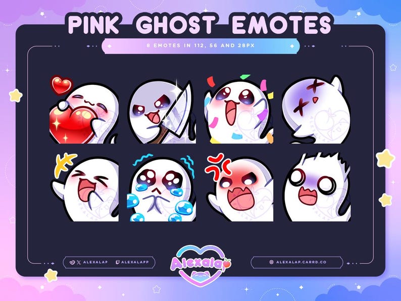 Ghost Emotes With Pink Mouth (set of 8) | Twitch Halloween Emotes ...