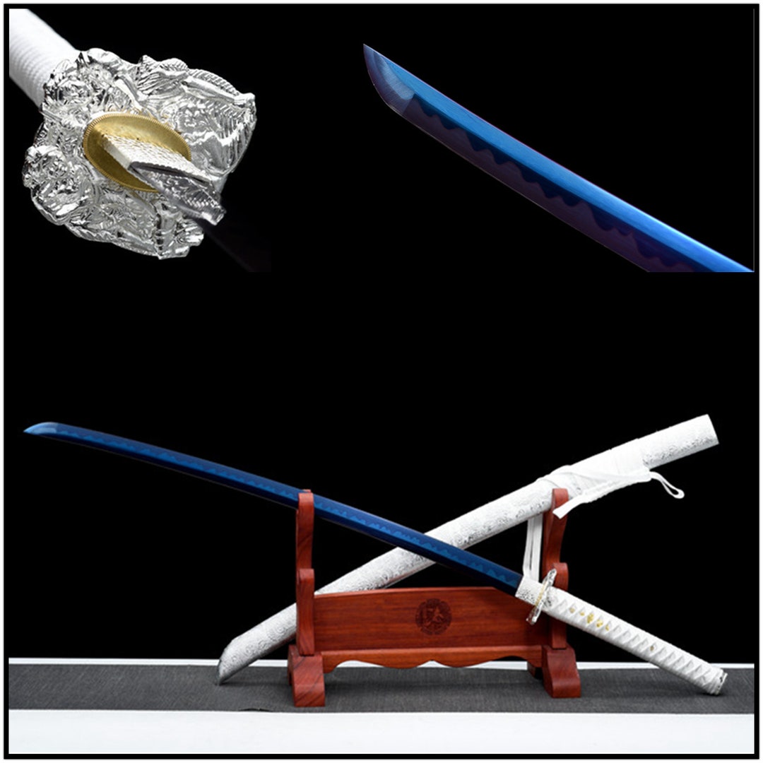 Katana Manganese Steel Blue Blade Japanese Samurai Sword Nightshade ...