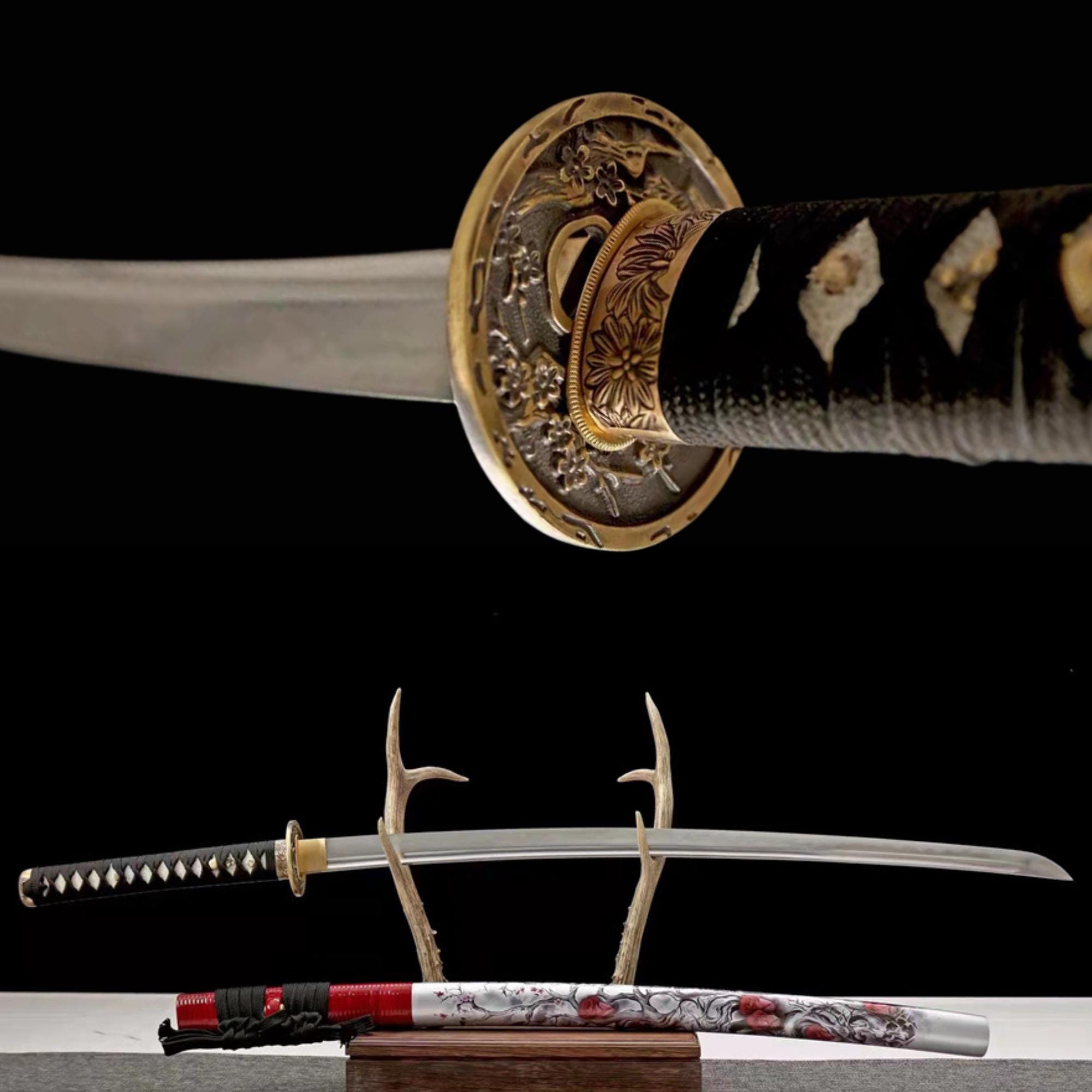 Handcrafted Katana Japanese Samurai Sword With T10 Carbon Clay Tempered ...