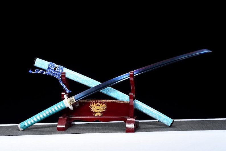 Handcrafted Katana Japanese Samurai Sword With Spring Steel and Blue ...