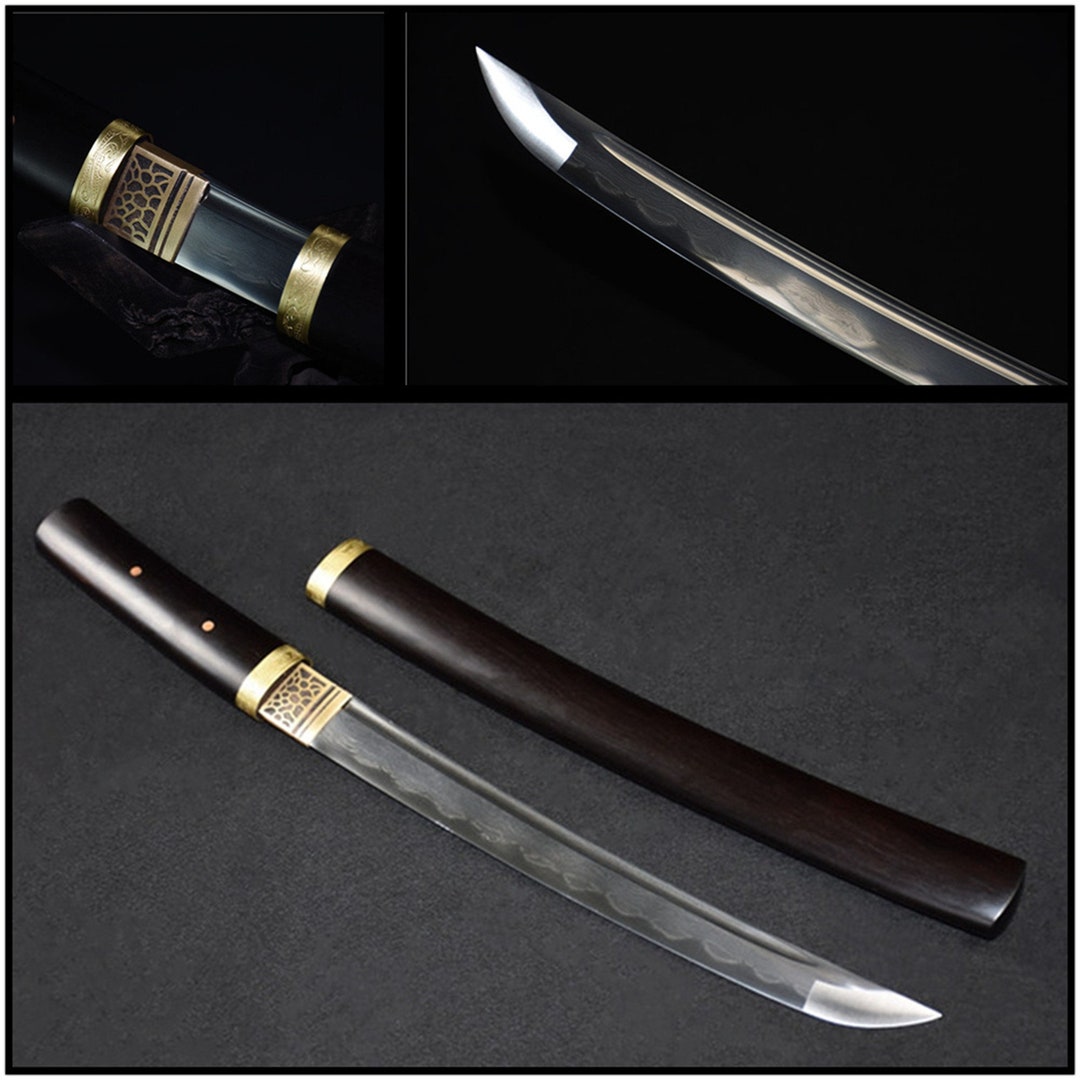 Handmade Japanese Katana Damascus Folded Steel Clay Tempered Blade ...