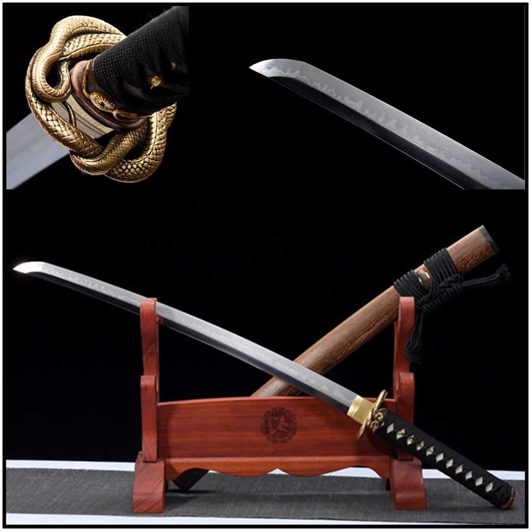 T10 Clay Tempered Steel Blade Japanese Samurai Wakizashi Sword Golden ...