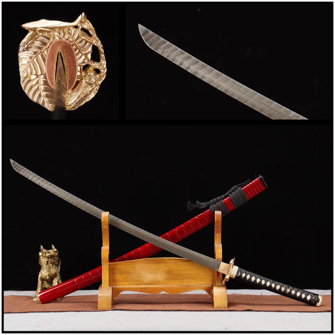 Katana Damascus Folded Steelblade Japanese Samurai Sword Mantis Tsuba ...