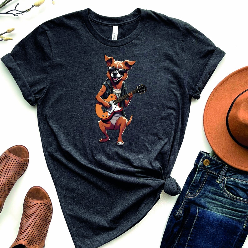 Rock Dog Unisex T-shirt, Tee for Music Lover, Dog Playing Guitar Tee ...