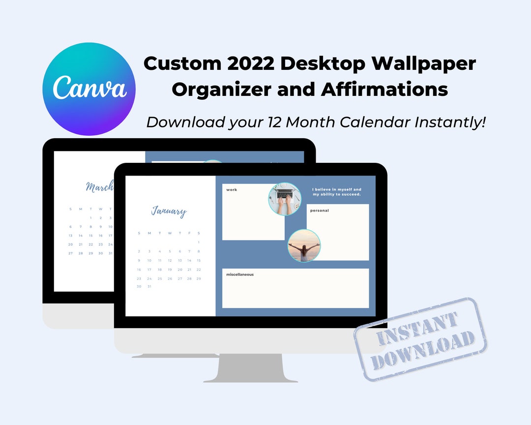 2022 Calendar Desktop Wallpaper Organizer With Affirmations - Etsy