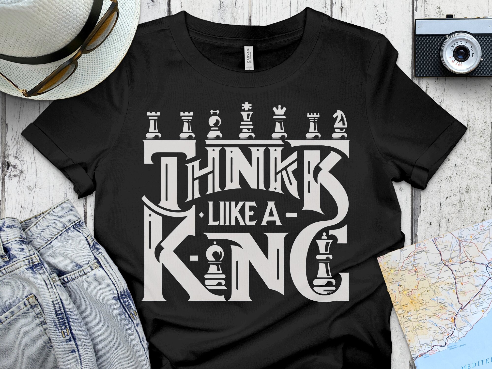 Chess T-shirt Think Like a King, Chess Player Gift, Strategy Board Game ...