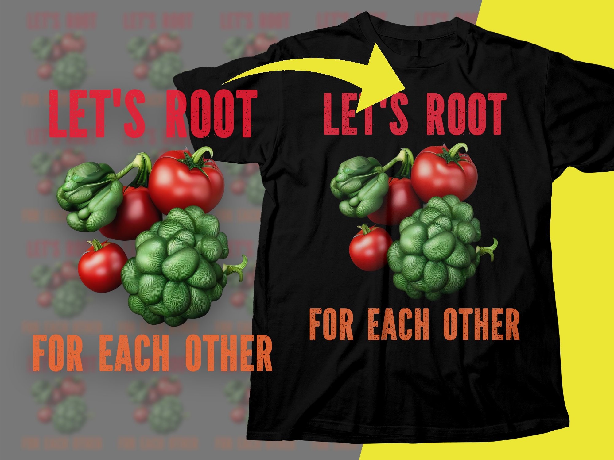 Matching Couples Vegetable Pun Wall Art, Digital Print Let's Root for ...