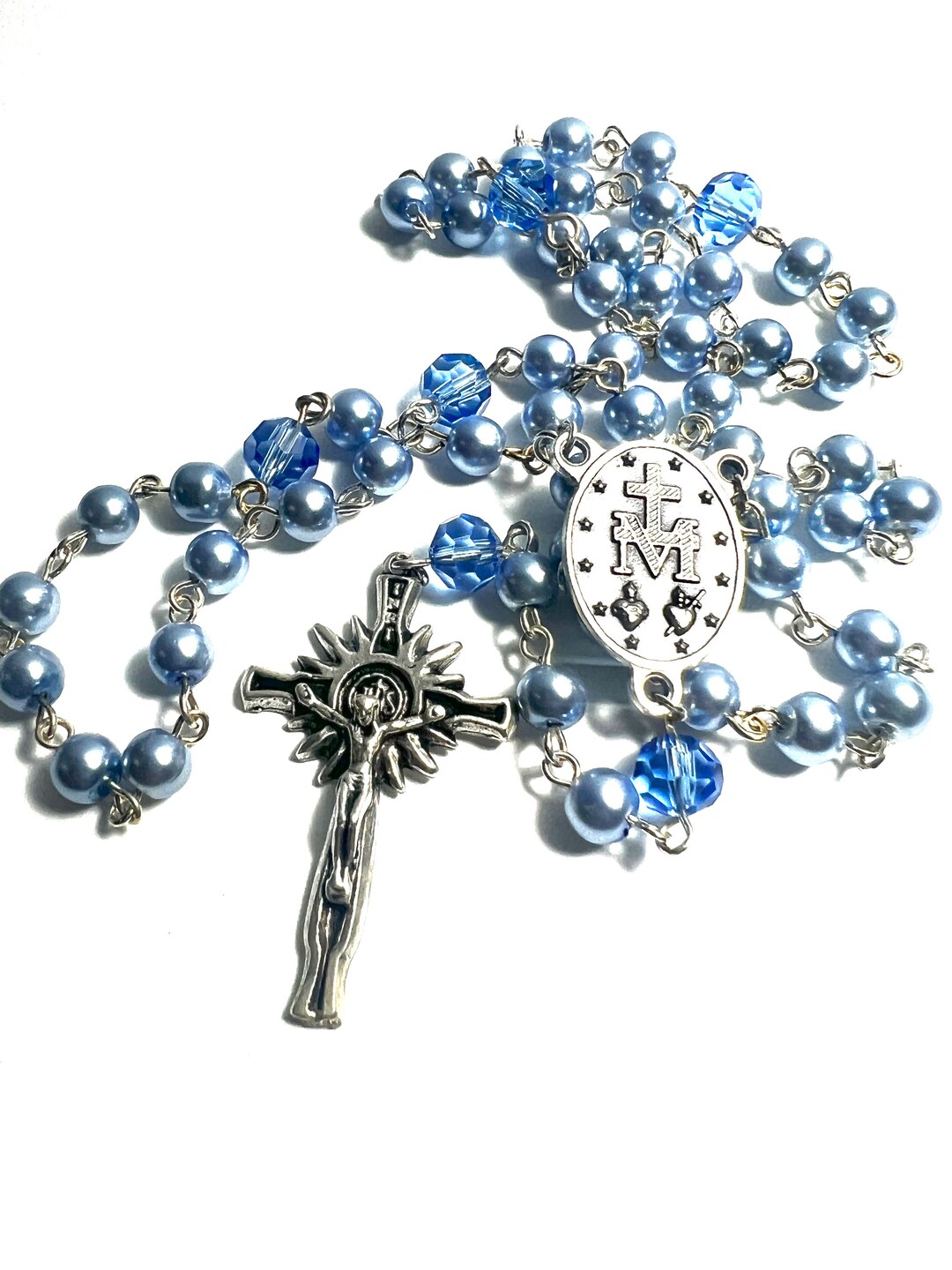 Light Blue Pearl Rosary Pearl and Crystal Rosary Blue - Etsy