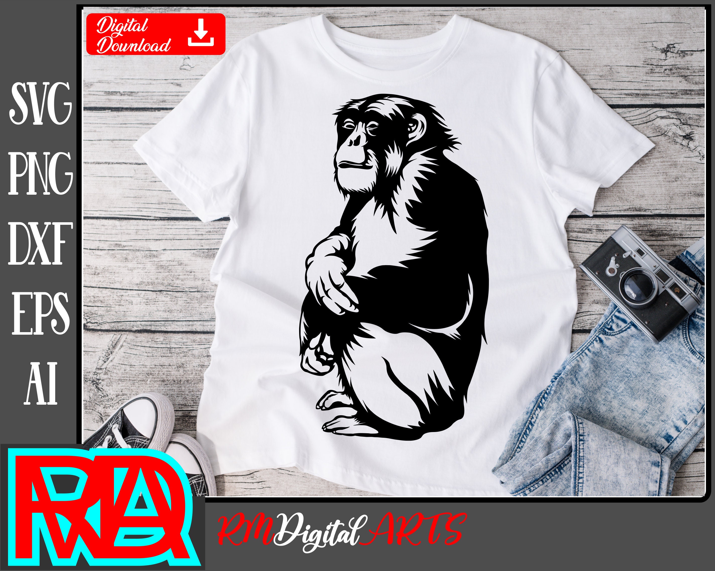 Chimpanzee Svg Chimpanzee Vector Chimpanzee Clipart Apes - Etsy