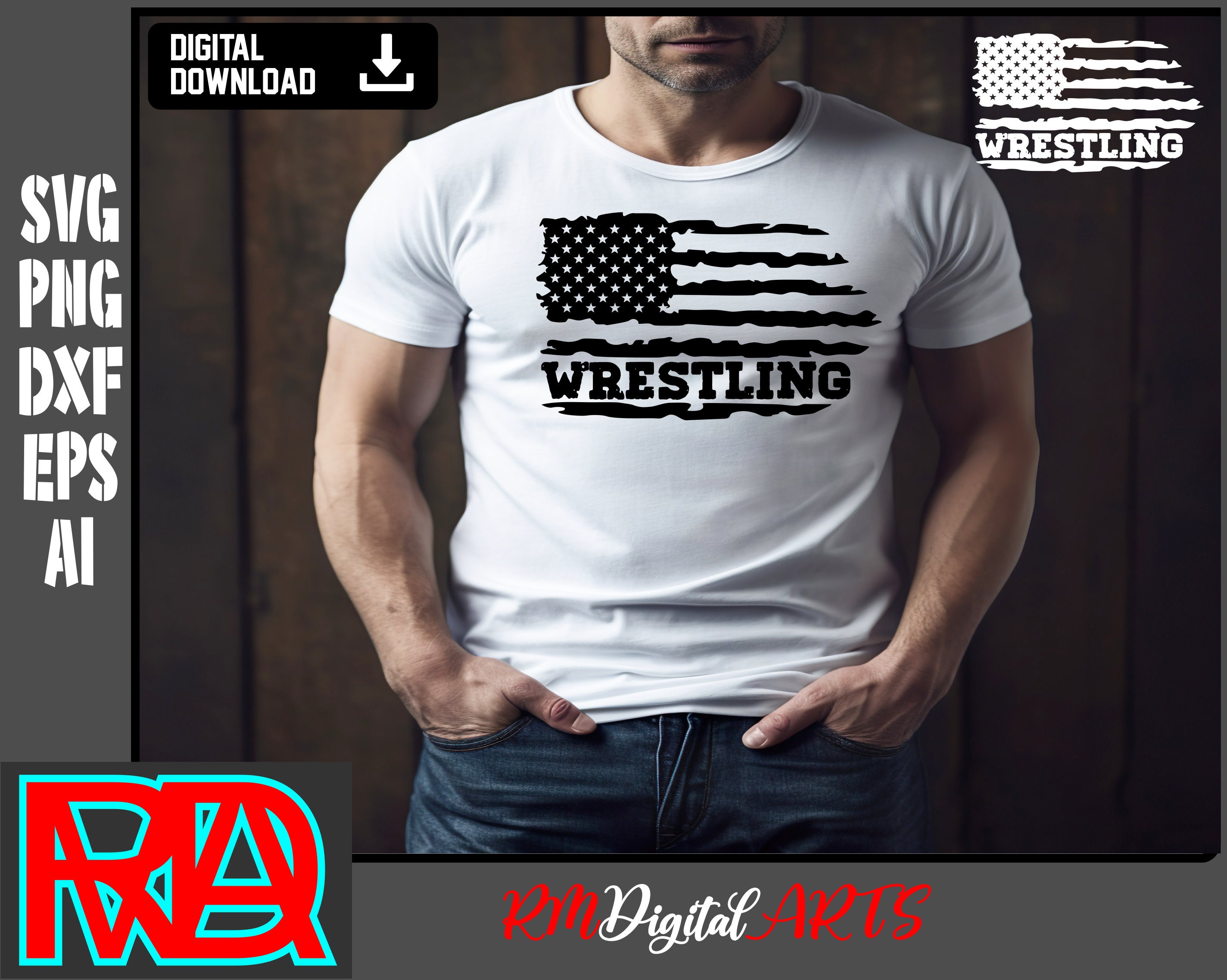 Simple Tattered US Flag Wrestling Svg, Patriotic USA Flag Svg ...