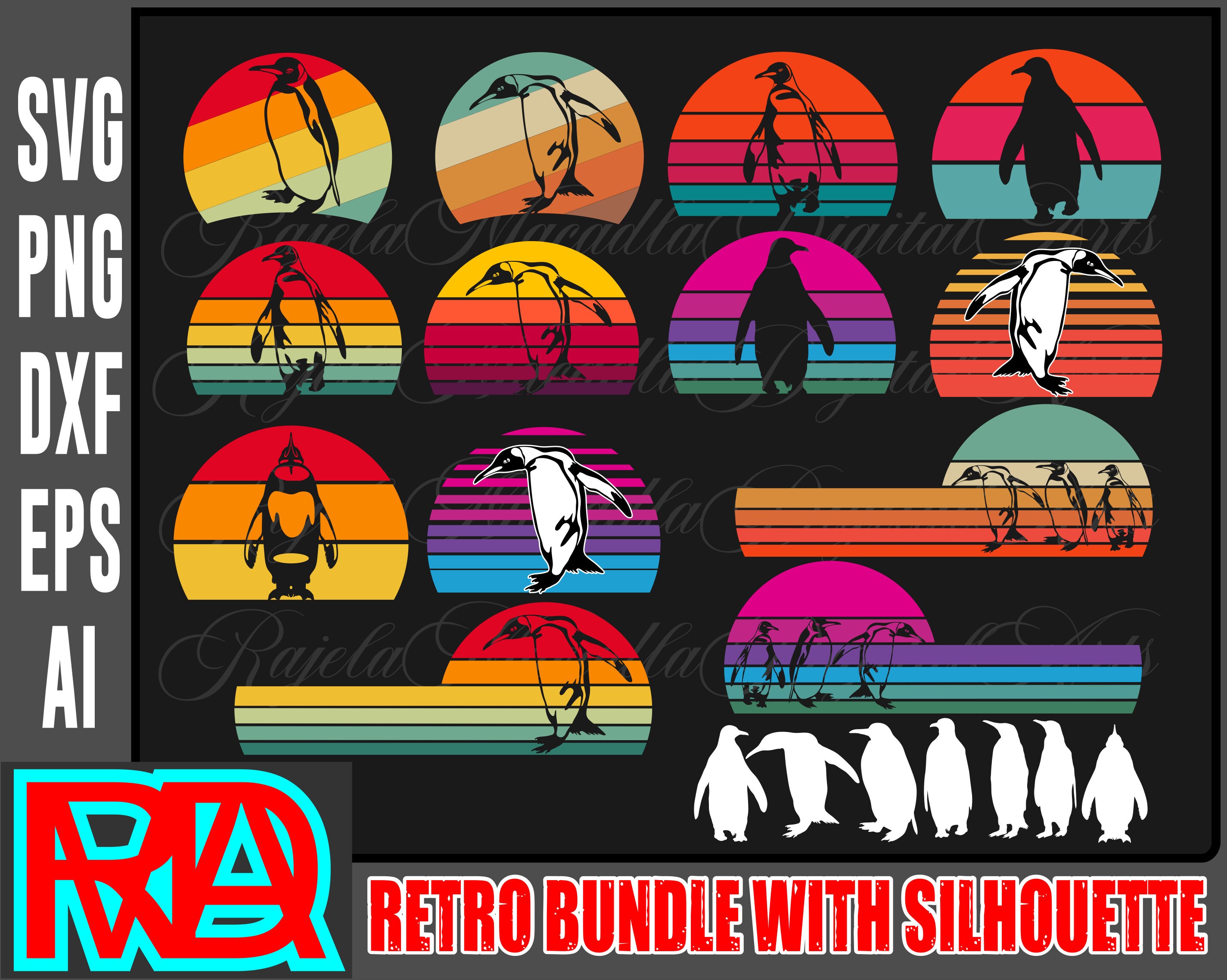 Retro Penguin Bundle Svg, Penguin Svg, Penguin Clipart, Retro Penguin ...