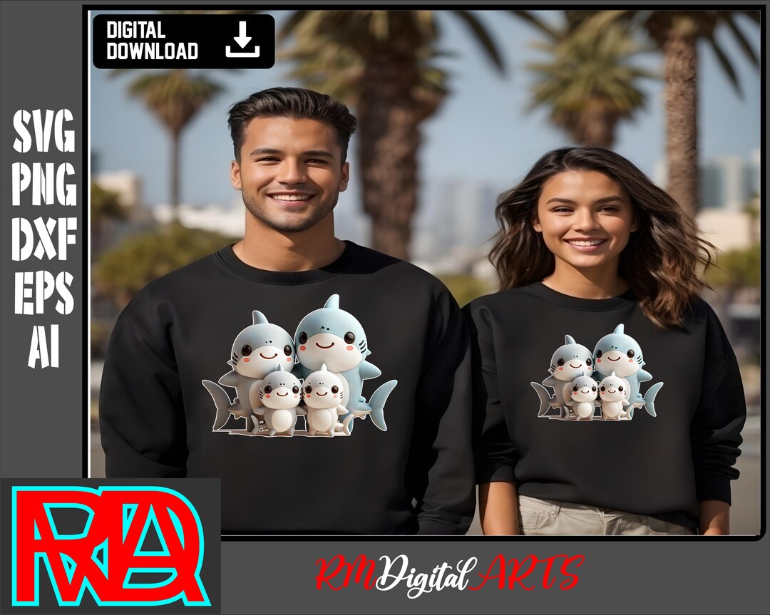 Cute Family Shark PNG, Shark PDF, Shark Printable - Instant Digital ...