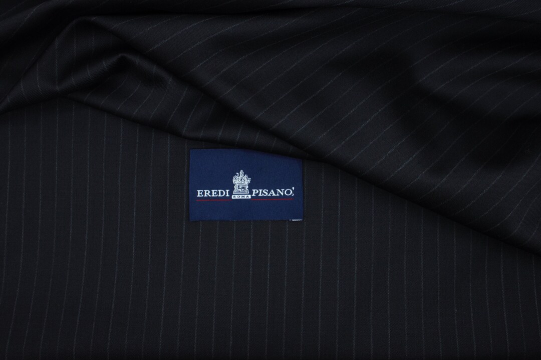 Eredi Pisano Suiting Fabric 4.5 Meters Black Wool White Stripes Tailor ...