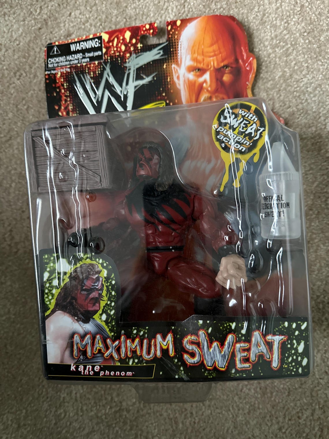 WWF WWE 1999 Maximum Sweat Original KANE With Crate and Removable Mask ...