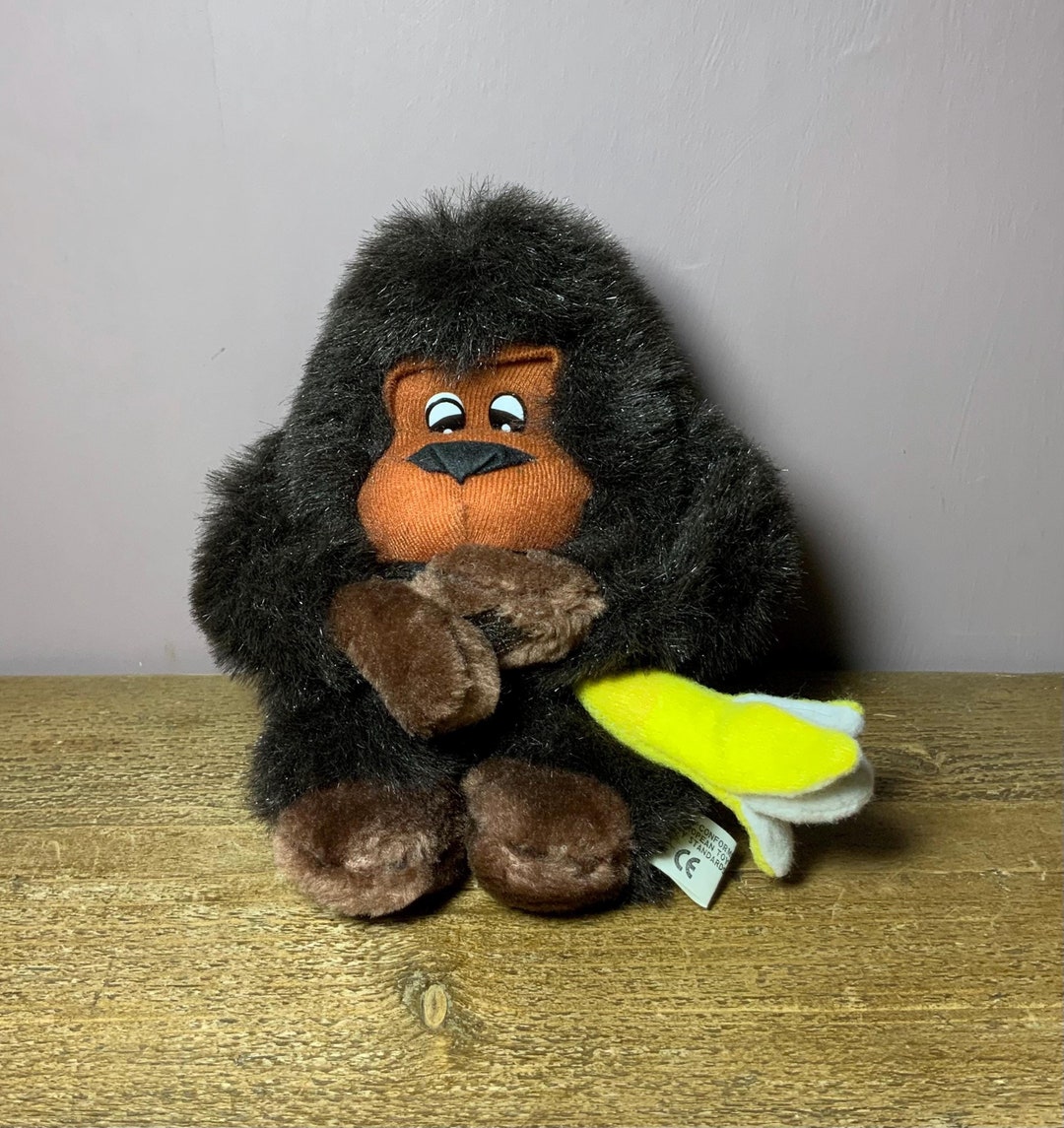 Retro 80s/90s Gorilla Plush W/banana 7 Soft Toy W/ Velcro Hands Monkey ...