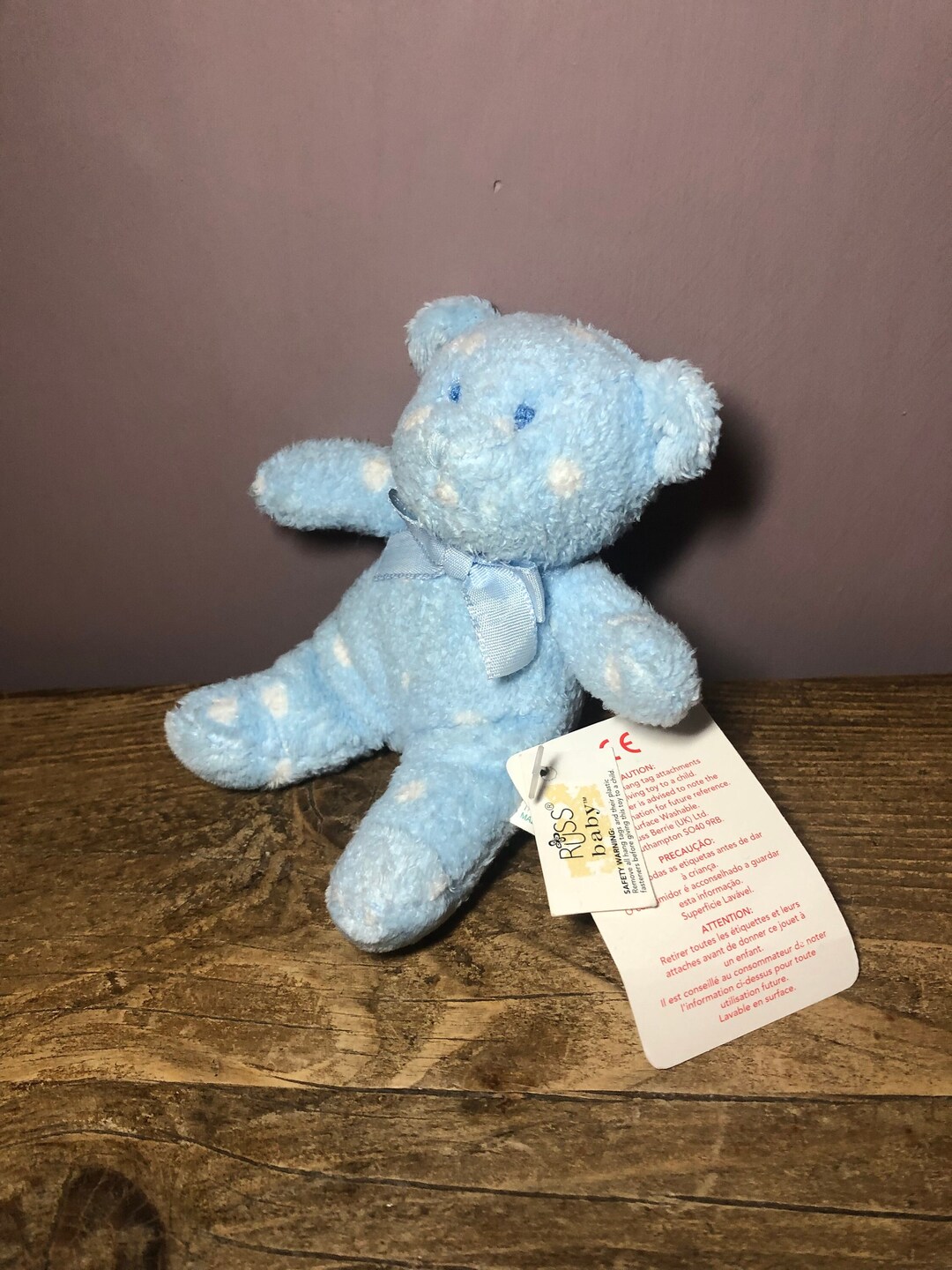 RUSS Berrie & Co. Rare Vintage Baby Mini Blue Dots Bear 12cm Chamois ...