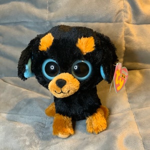 TY Beanie Boo Tuffy Rottweiler Old Style Purple/yellow Tag Blue Eyes 6 ...