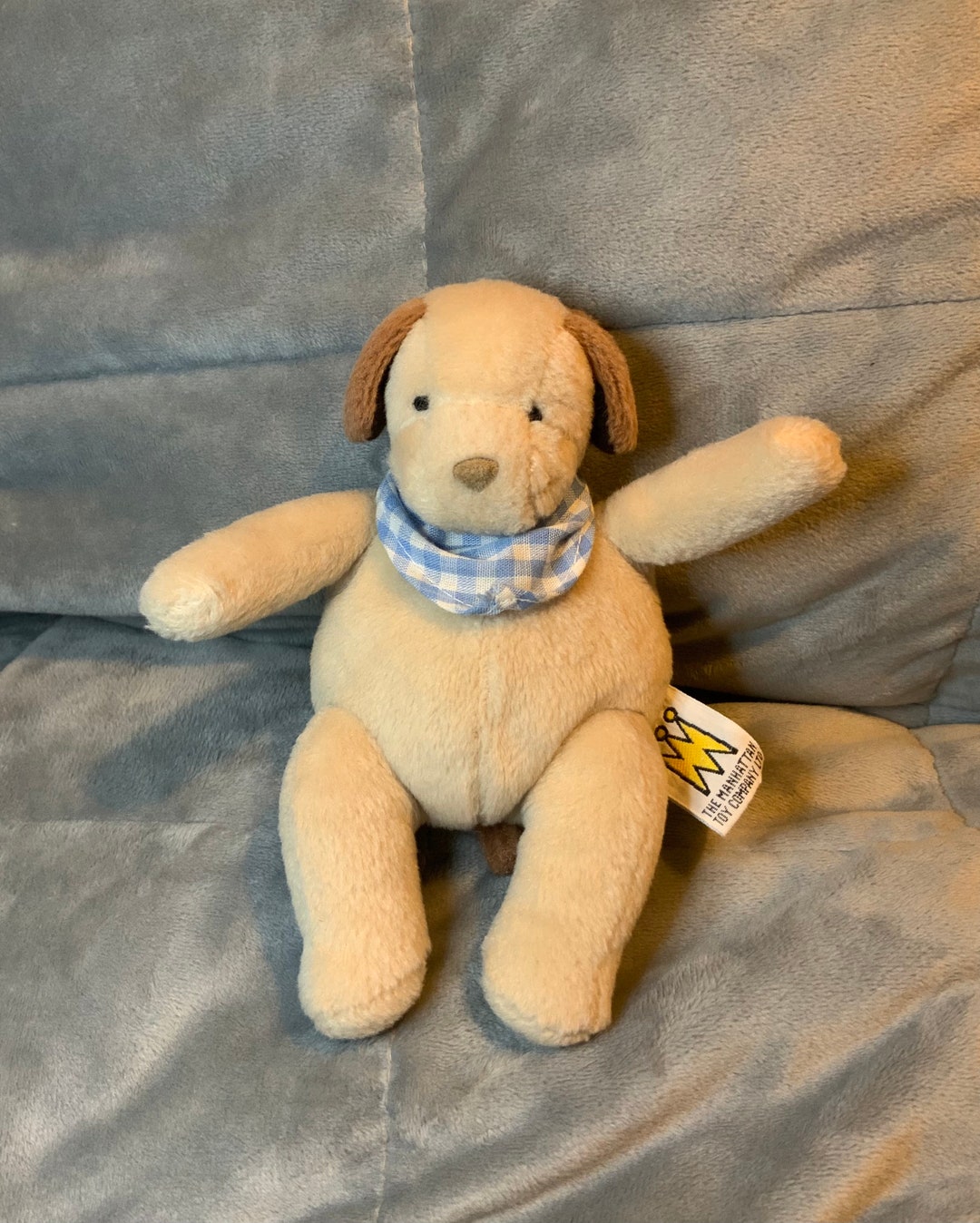 Vintage Manhattan Toy Puppy: 1990s Plush Dog With Gingham Scarf - Etsy