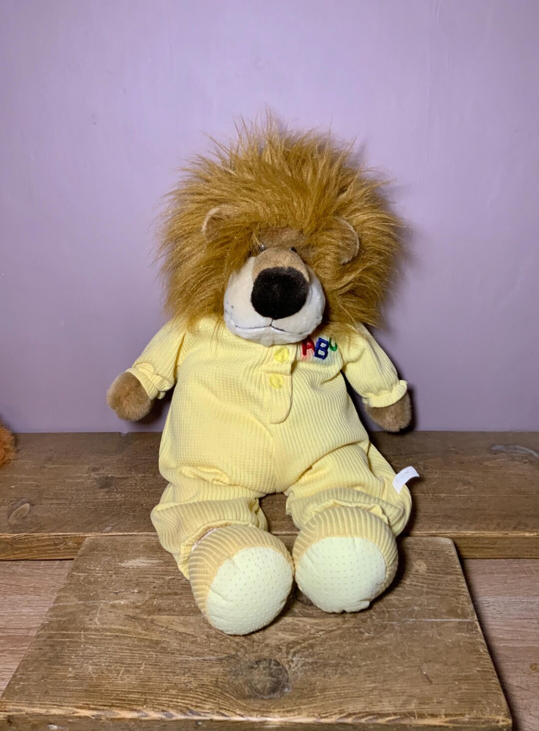 BIRTHDAYS Lion Rare Vintage Large 24" ABC Yellow Romper Suit/ Pjs ...