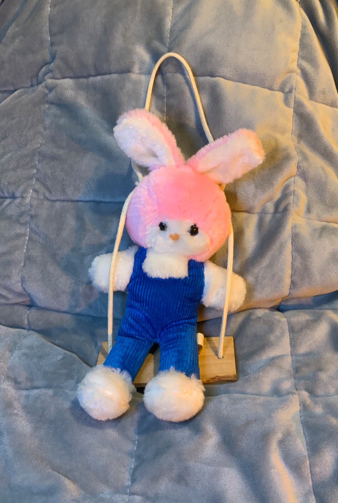Rare Vintage Kitsch 1970s/80s Bunny Stuffed Pink/white Plush on Swing 9 ...