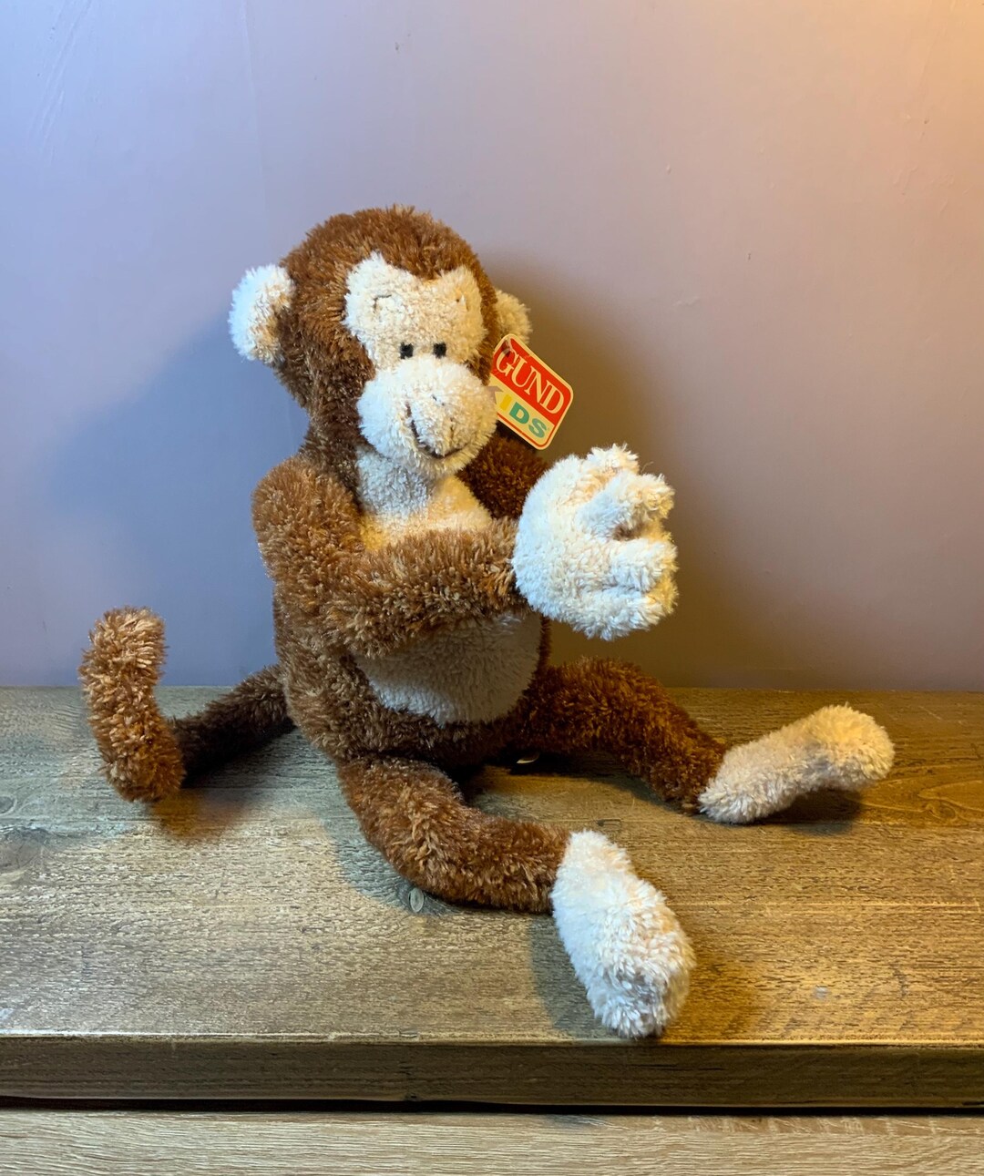 GUND Kids YOGA Monkey #20016 Vintage 15" Brown/tan Chimp Velcro Hands ...