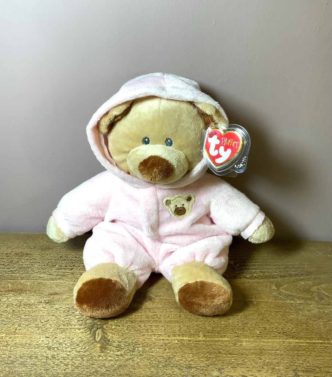 TY Beanie Pluffies Baby Pink Bear/ Super Soft Tylux/ 10"/26cm Brown ...
