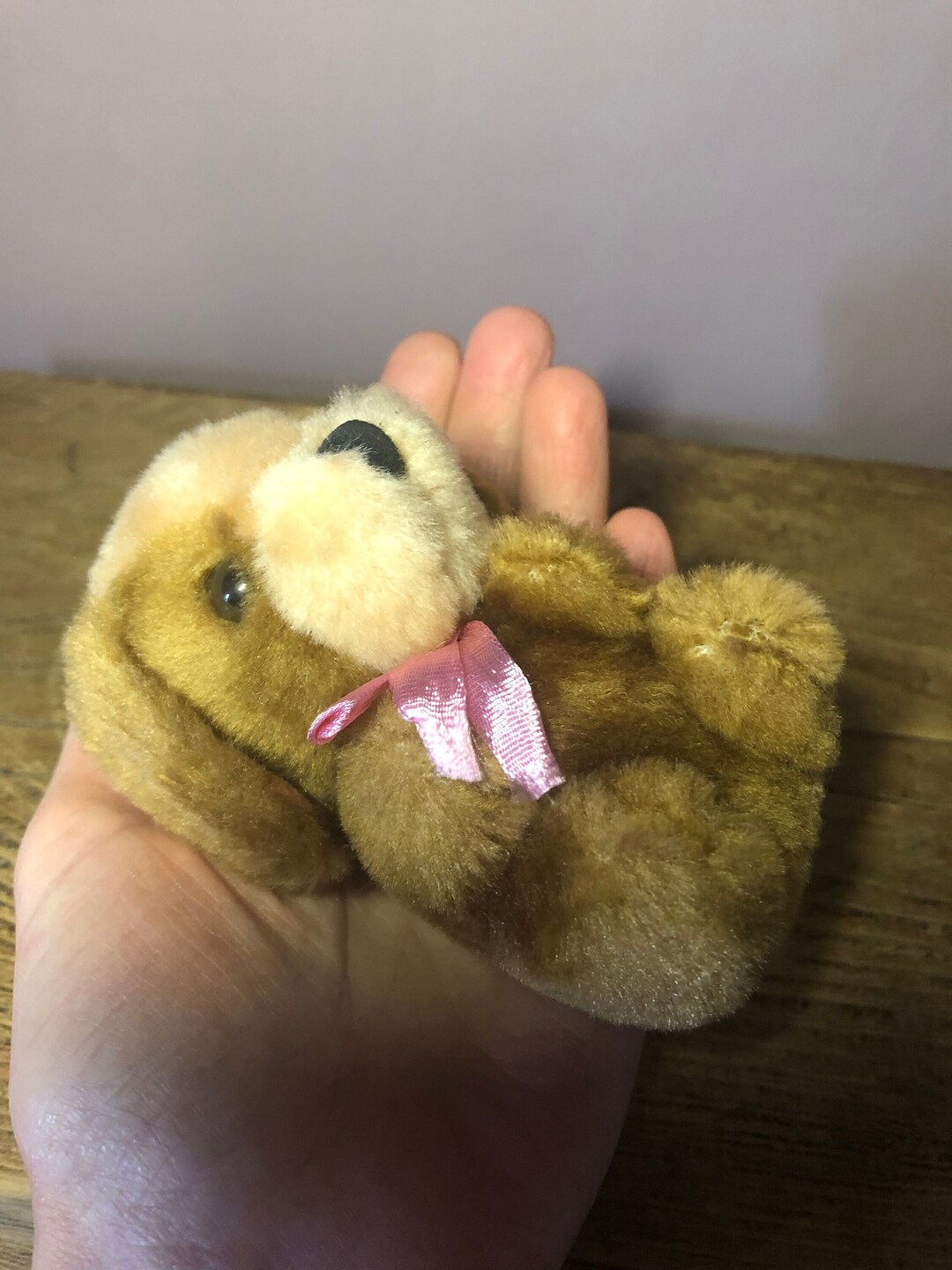 Vintage Mini Palm Size Stuffed Dog/puppy Brown W/ Hanging Loop/ Charm ...