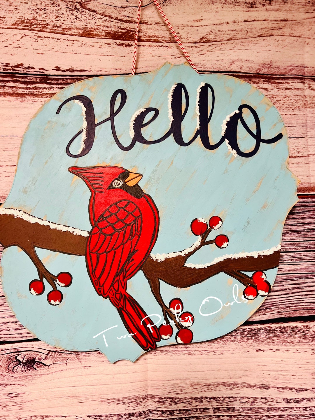 Cardinal Door Hanger Hello Cardinal Winter Decor Entryway Decor ...