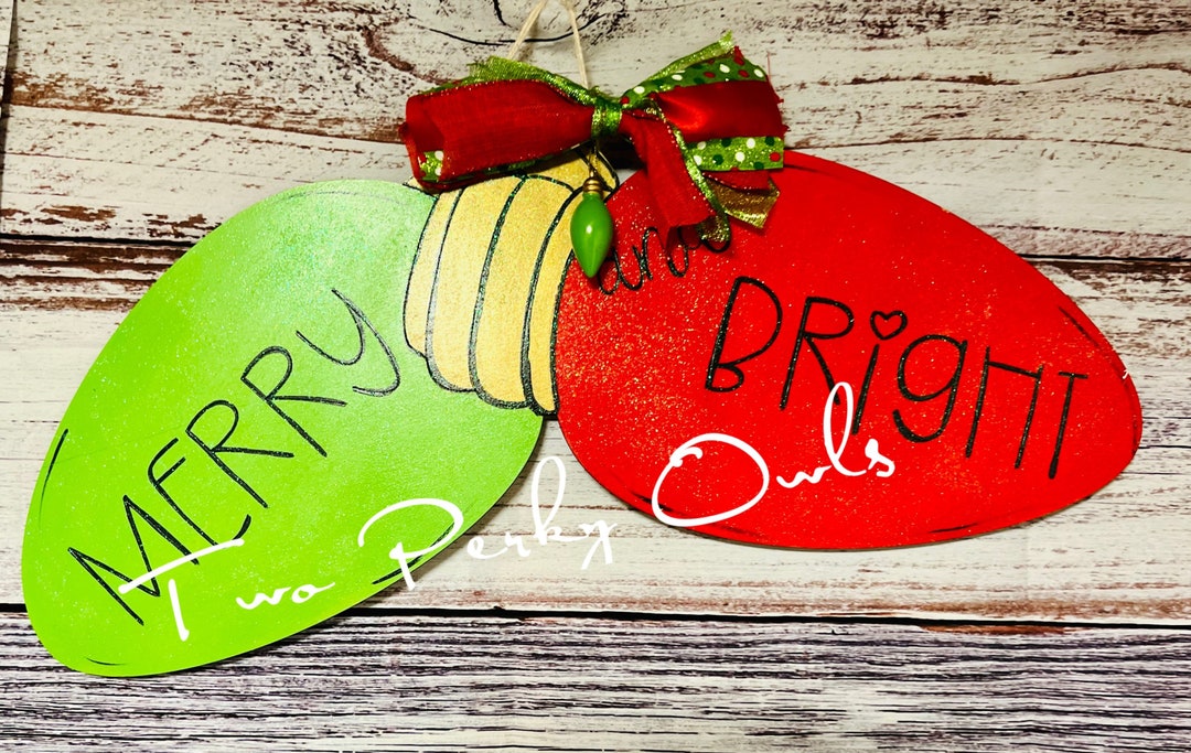 Merry & Bright Door Hanger Christmas Bulb Decor Christmas Decor ...