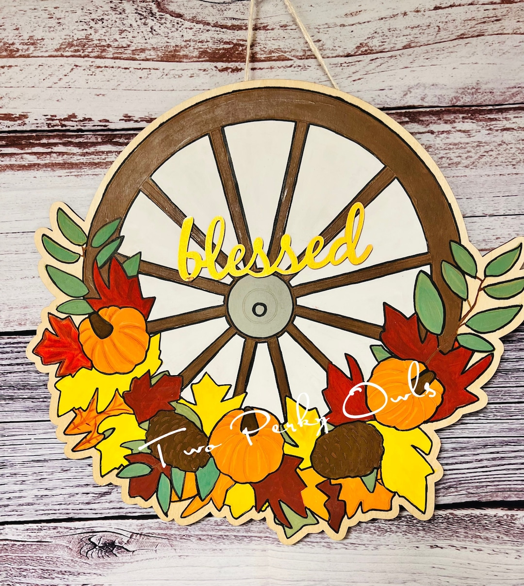 Fall Wagon Wheel Door Hanger Autumn Door Hanger Blessed Decor Fall ...