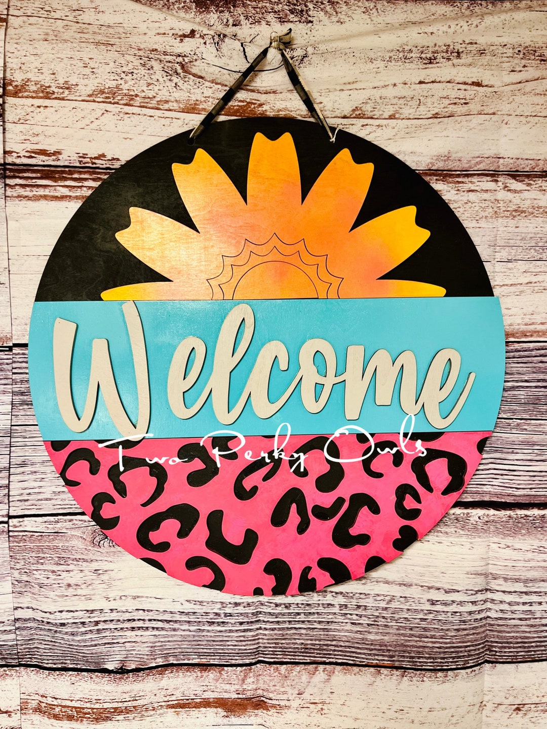 Leopard Welcome Door Hanger Leopard Door Hanger Welcome Round Door Sign ...
