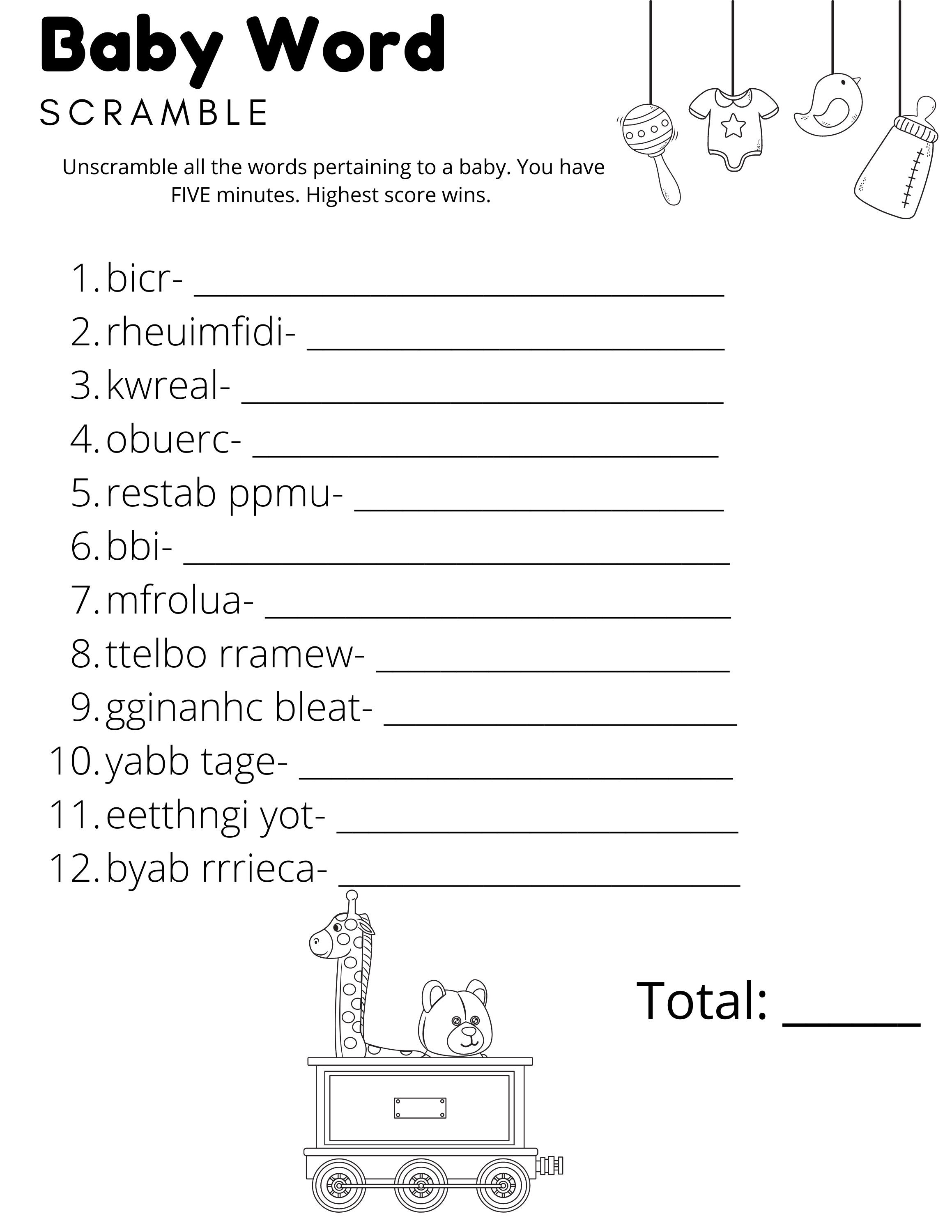 Three Baby Shower Games Bundle. Baby Word Scrambler, Who Knows Mommy ...
