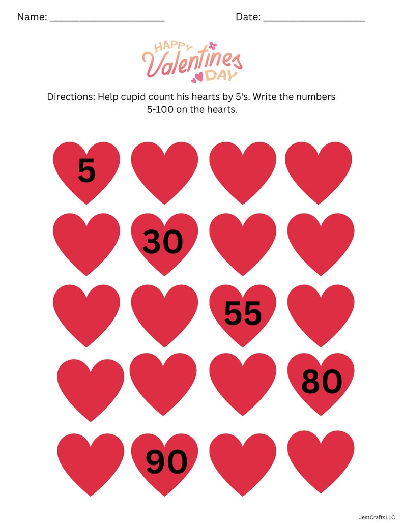 Valentine's Day Count by 5's - Etsy