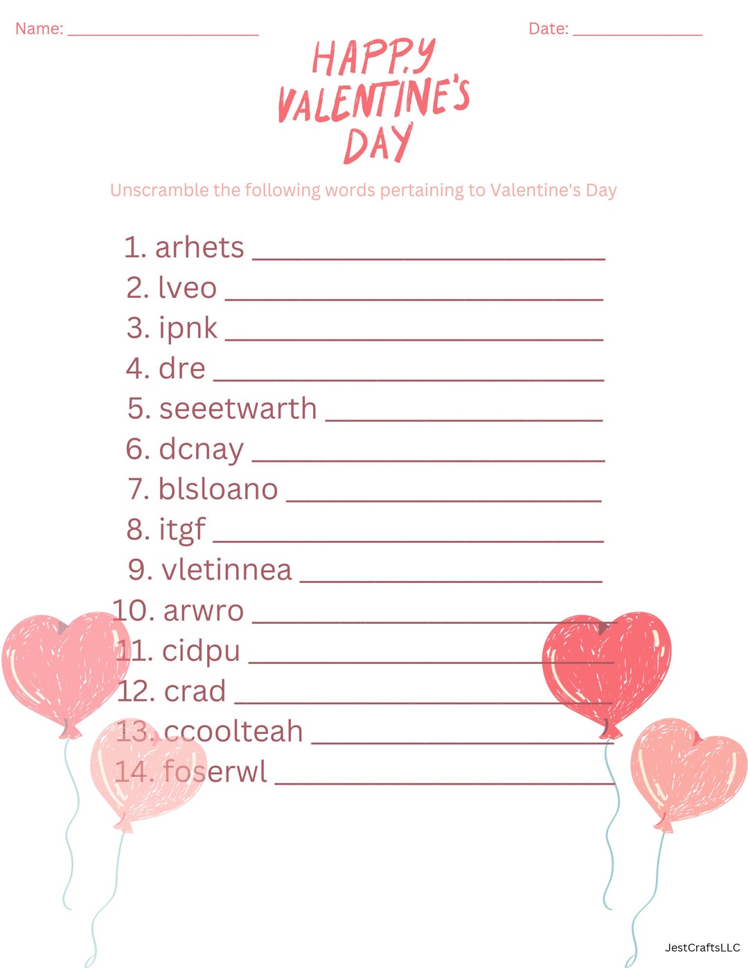 Valentine's Day Word Unscramble - Etsy
