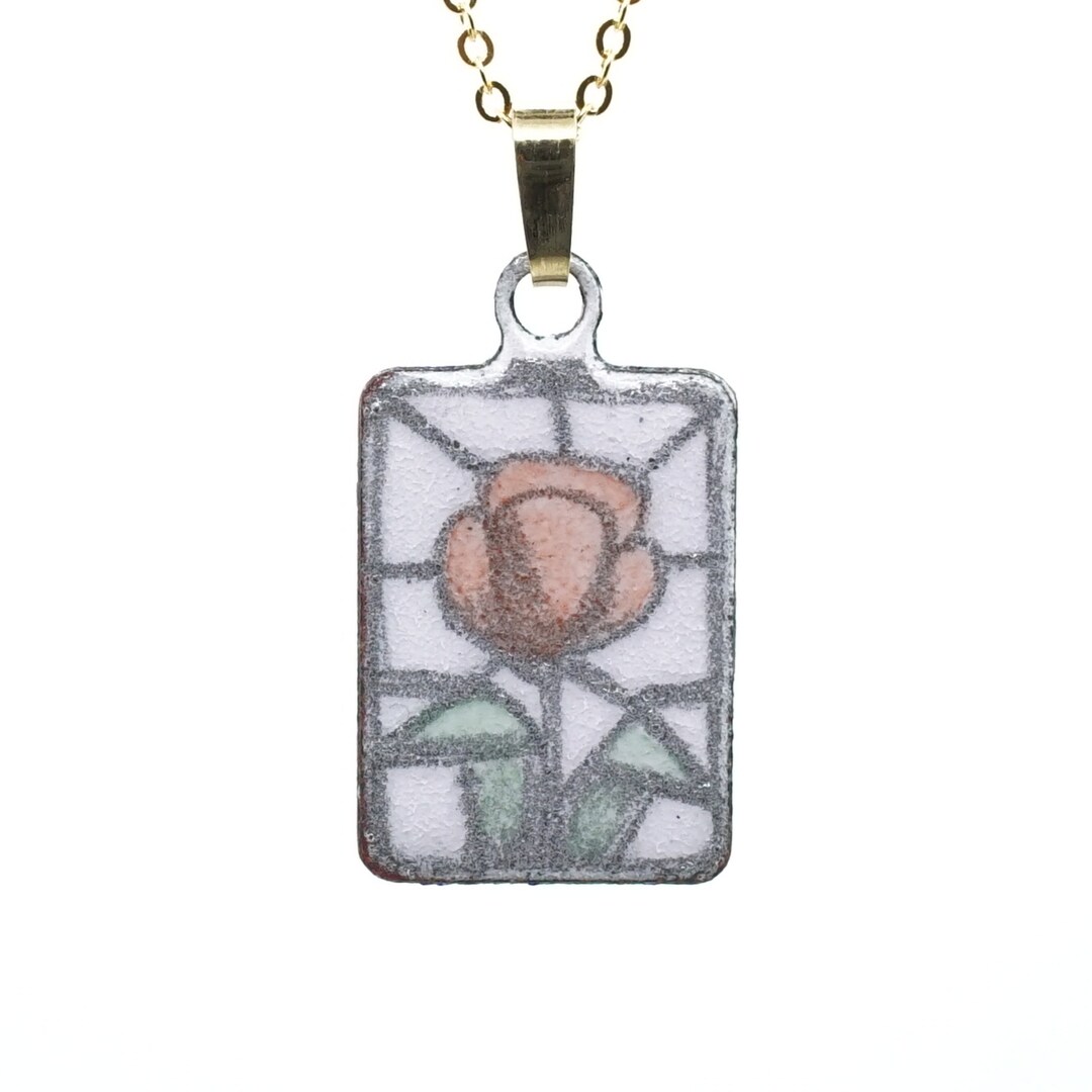 Enamel Painting Pendant Stained Glass Style Tulip Grisaille Enameled ...
