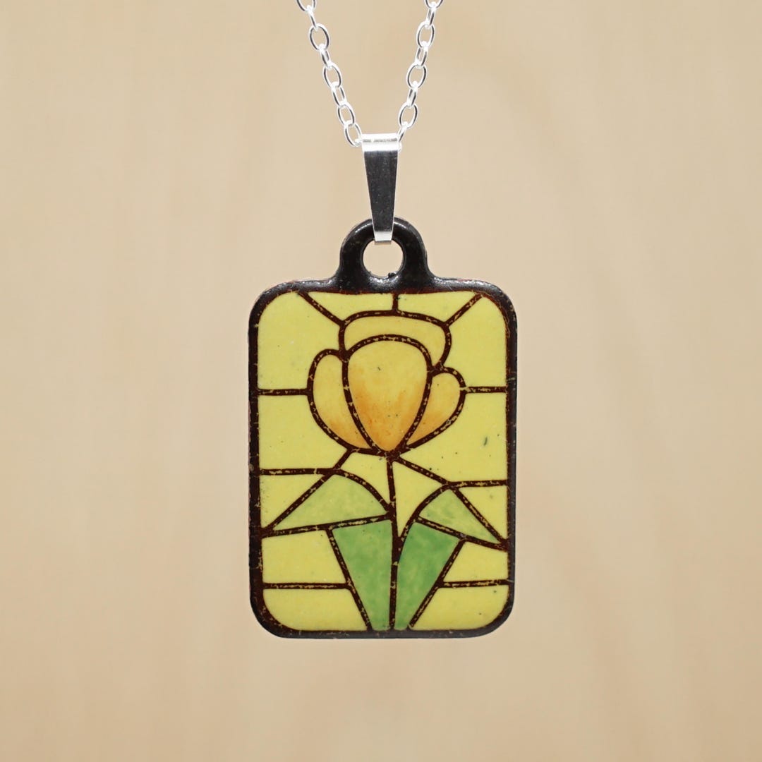 Enamel Painting Pendant - Stained Glass Style Tulip - Enameled ...