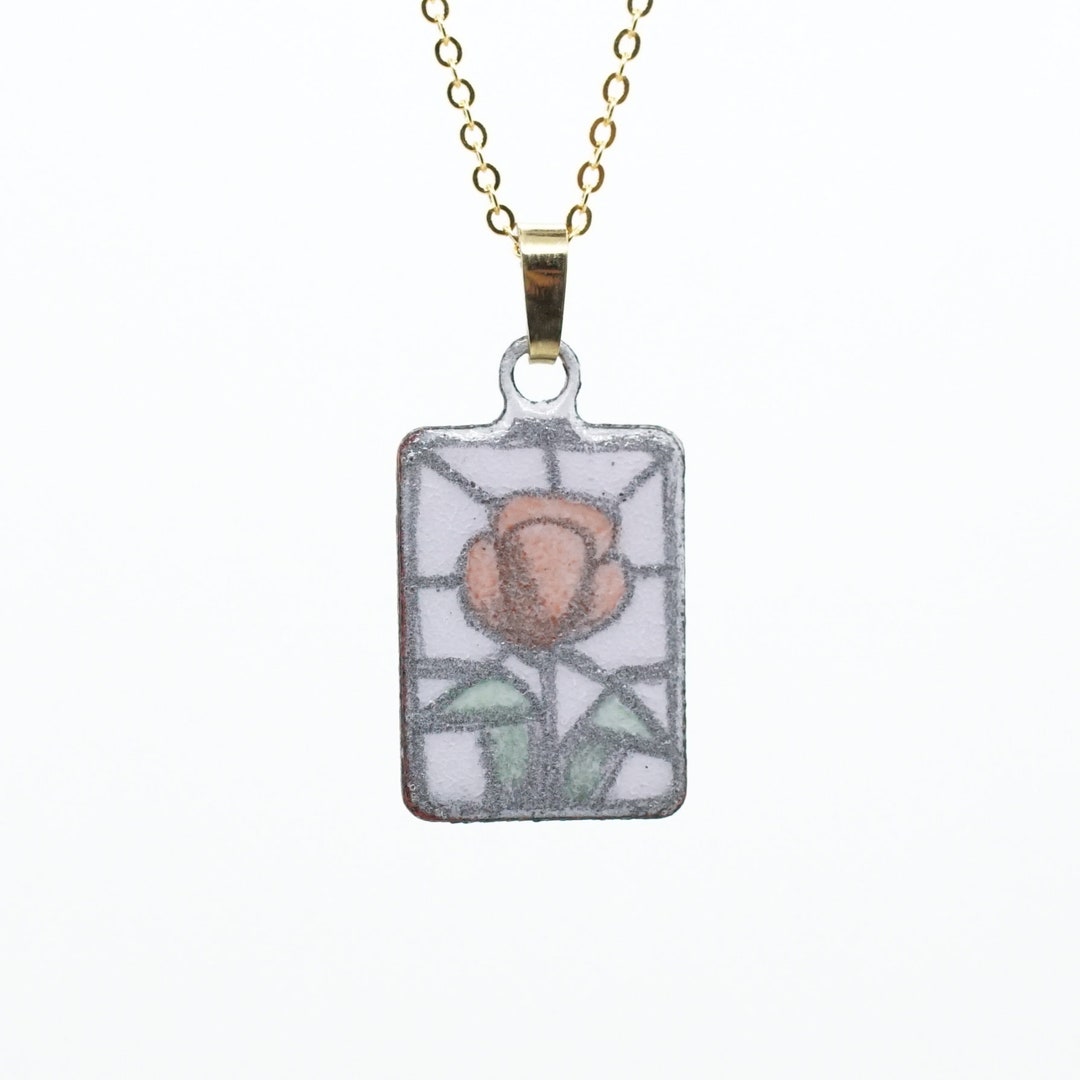 Enamel Pendant Stained Glass Style Tulip Grisaille Stained Glass ...